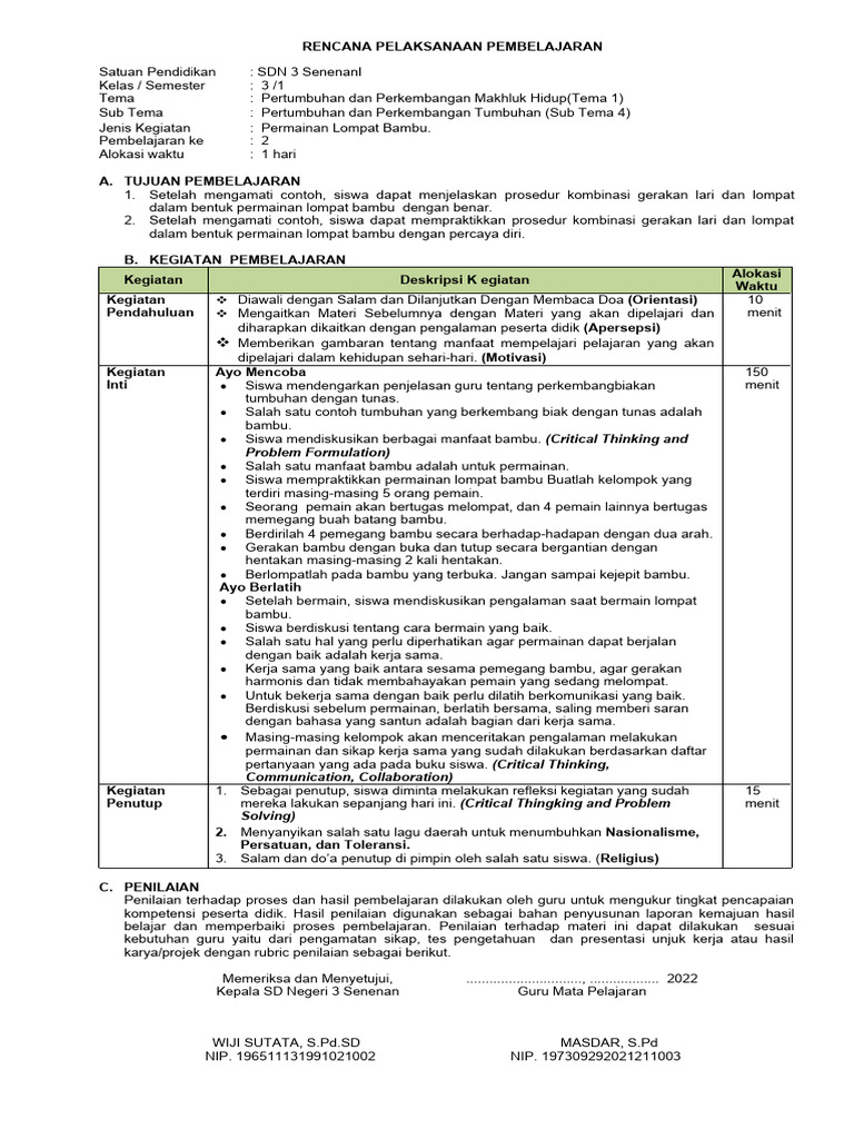 Pembelajaran Lompat Bambu SD Kelas 3 | PDF
