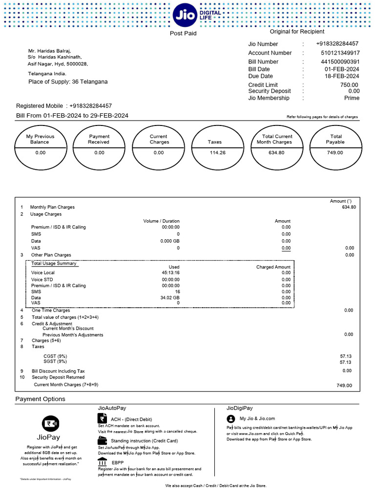 JIO_BILL_FEB-2024 | PDF | Credit Card | Payments