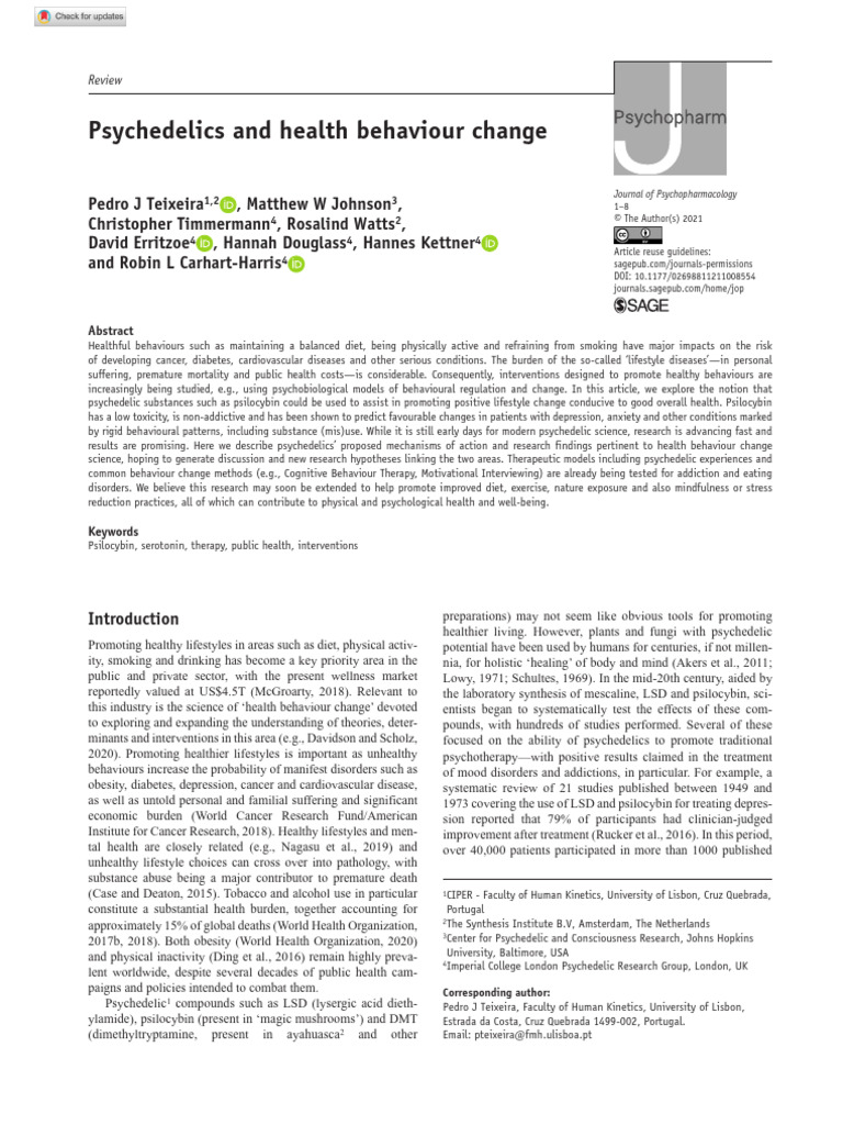 Psychedelics and Health Behaviour Change | PDF | Psychedelic Drugs | Psychotherapy