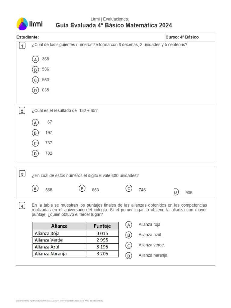Guía Evaluada-4-Basico-Matematica | PDF | Geometría euclidiana | Euclides
