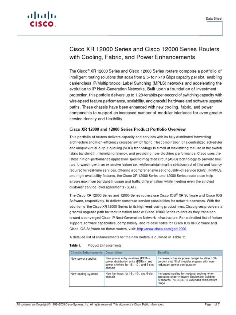 Cisco 12000 Series Routers Data Sheet | PDF | Electromagnetic Compatibility | Multiprotocol ...