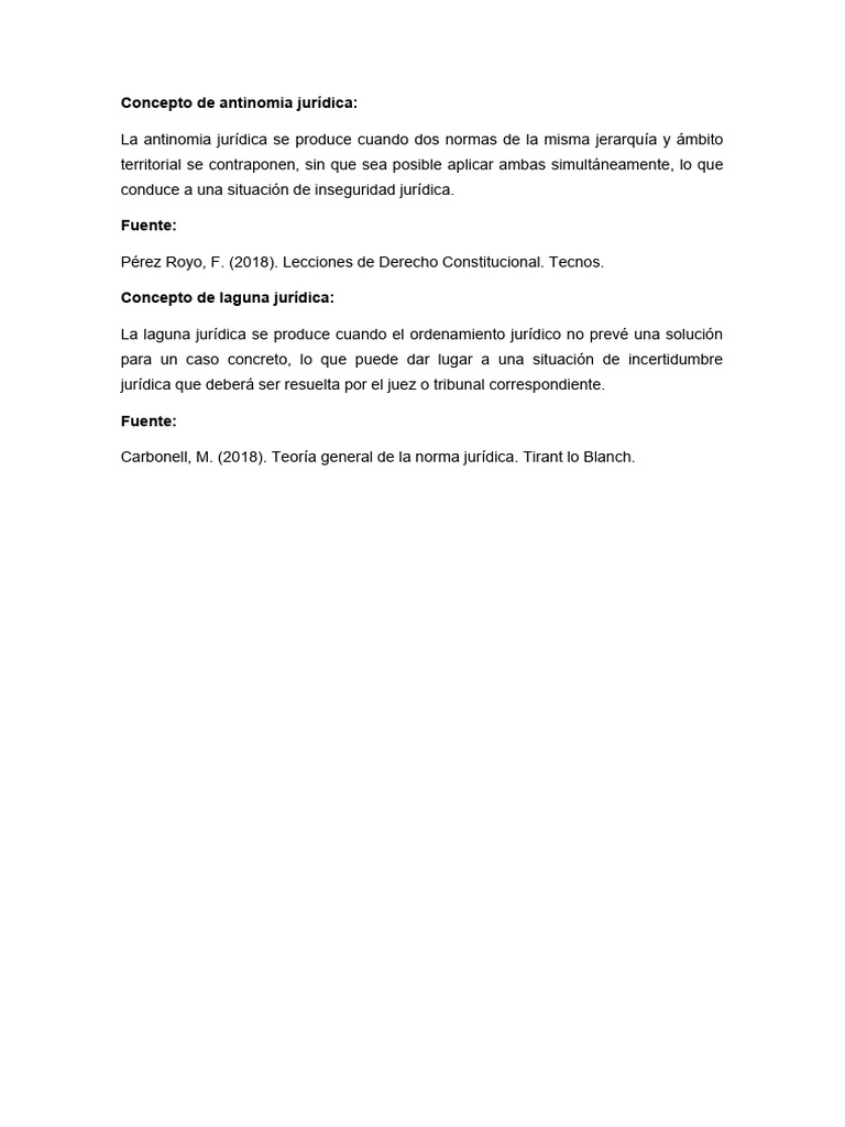Antinomia y Laguna Jurídica Explicadas | PDF