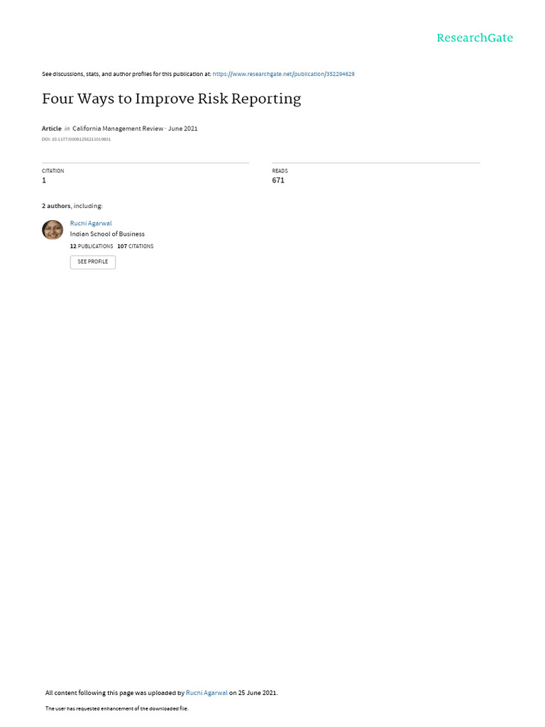 Improving Risk Reporting Practices | PDF | Performance Indicator | Risk