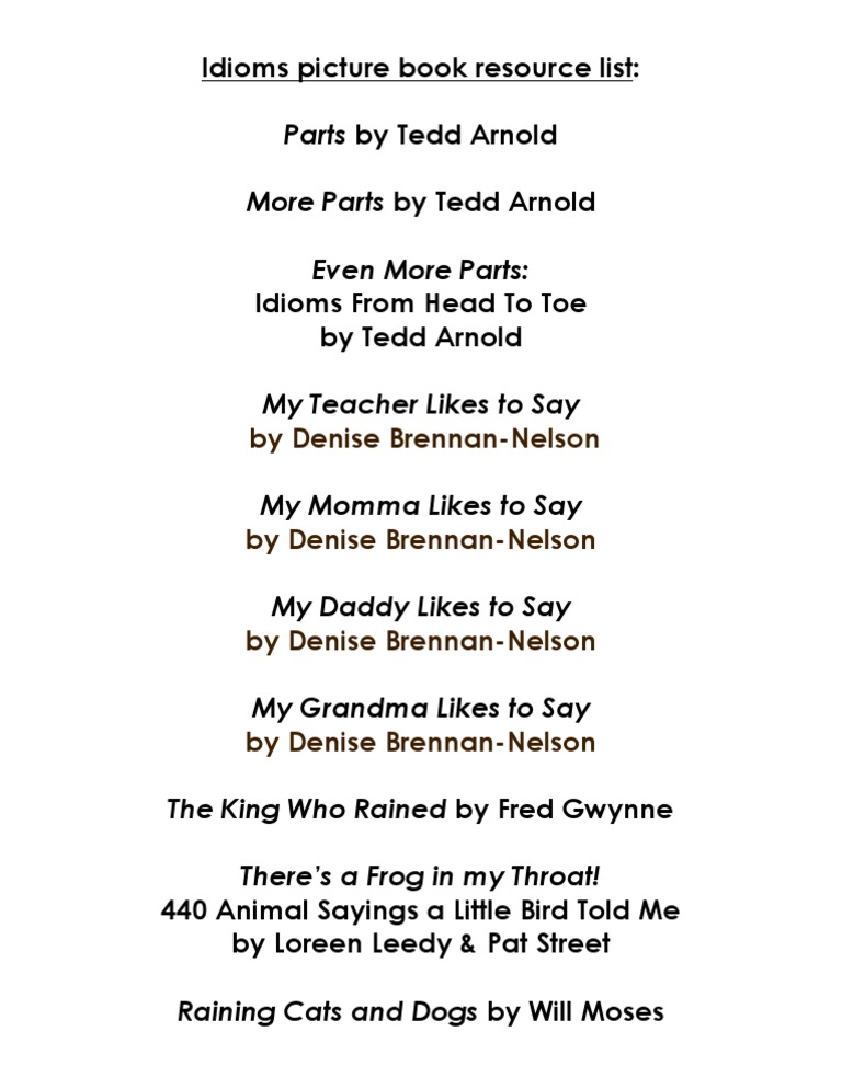 Idioms Picture Book Resource List | PDF