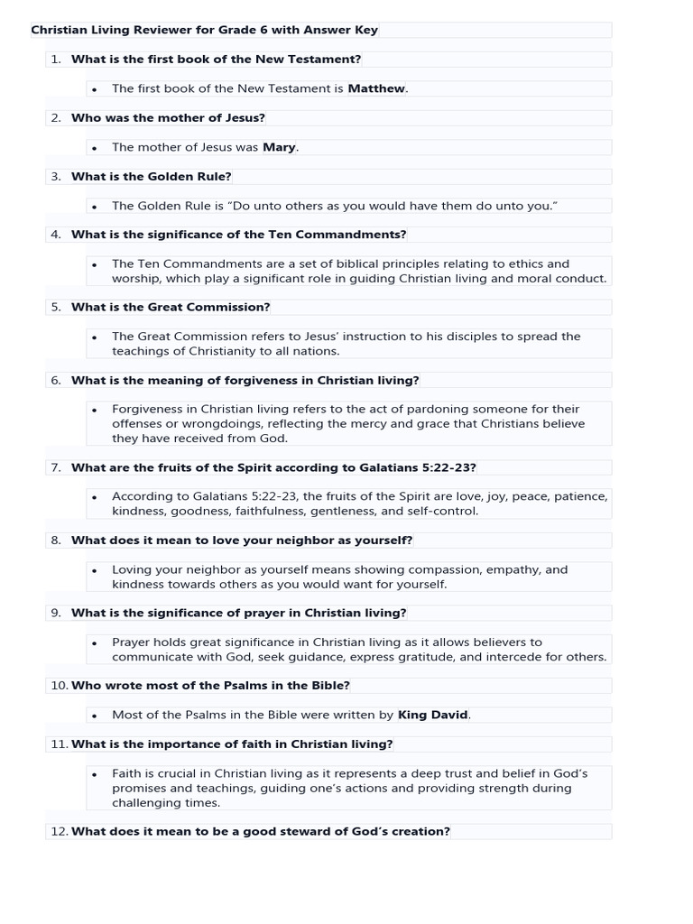 Grade 6 Christian Living Review Guide | PDF | Faith | Paul The Apostle