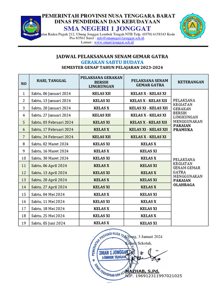 Jadwal Senam Gemar Gatra 2024 | PDF