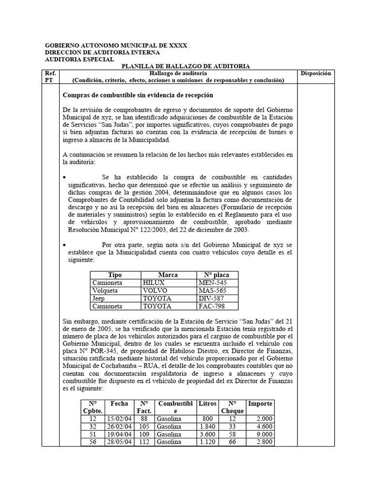 Modelo Planilla de Hallazgo | PDF | Auditoría | Business