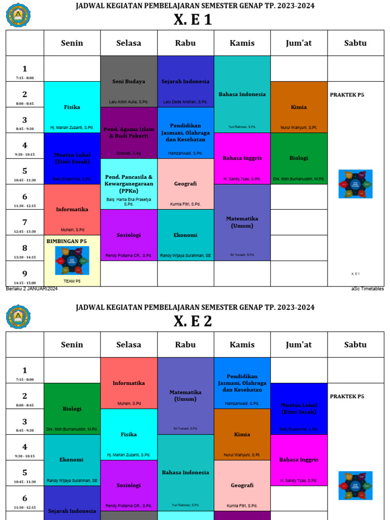 Jadwal Kelas Genap TP.2023-2024 Berlaku Mulai 2 Januari 2024 | PDF