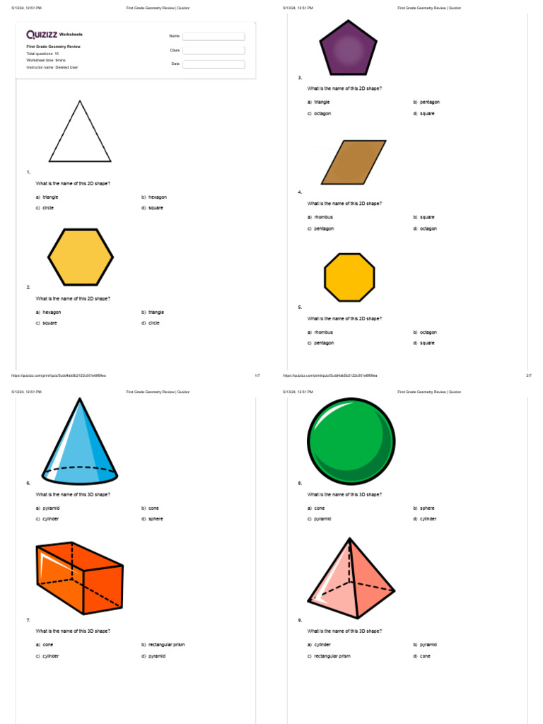 First Grade Geometry Review - Quizizz | PDF | Shape | Polytopes