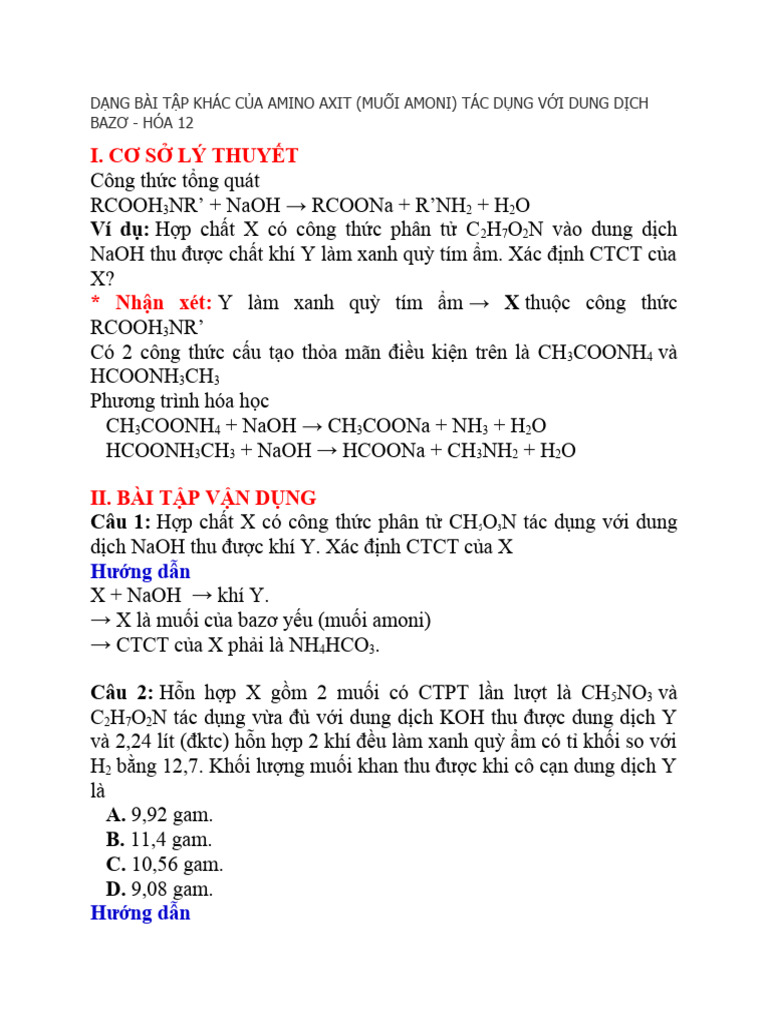 Dạng Bài Tập Khác Của Amino Axit | PDF