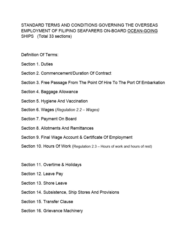 POEA Contract 33 Sections | PDF