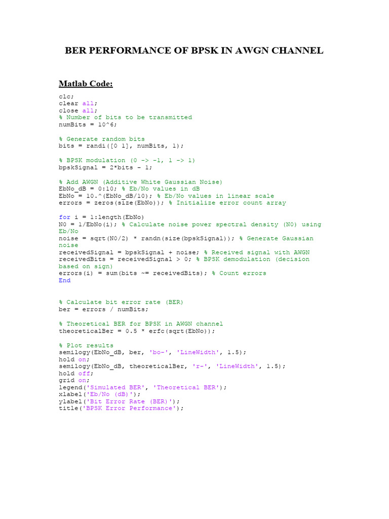 BER of BPSK and QPSK Program | PDF | Telecommunications Engineering | Information And ...