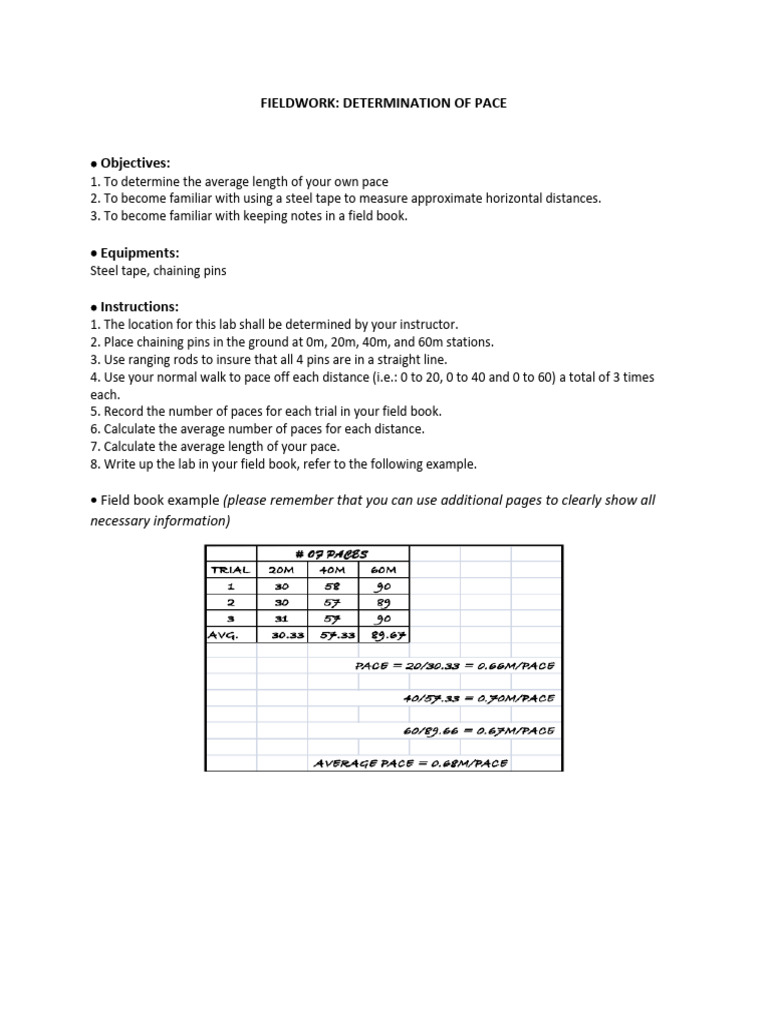 Fieldwork (CE010) - Determination of Pacing | PDF