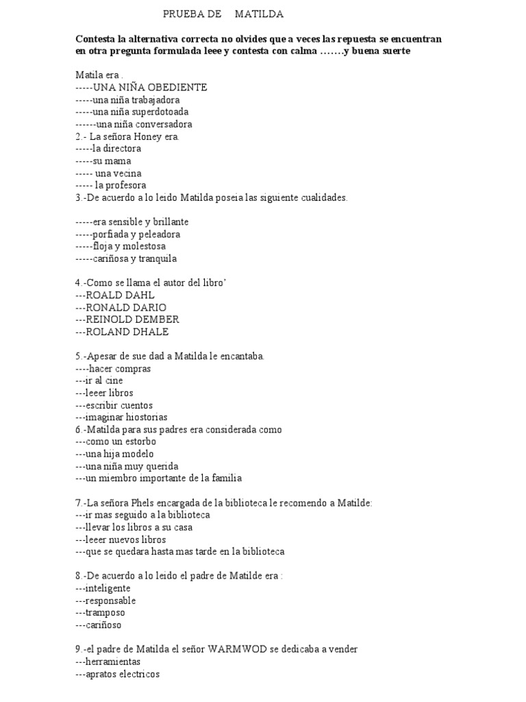 Prueba de Matilda | PDF
