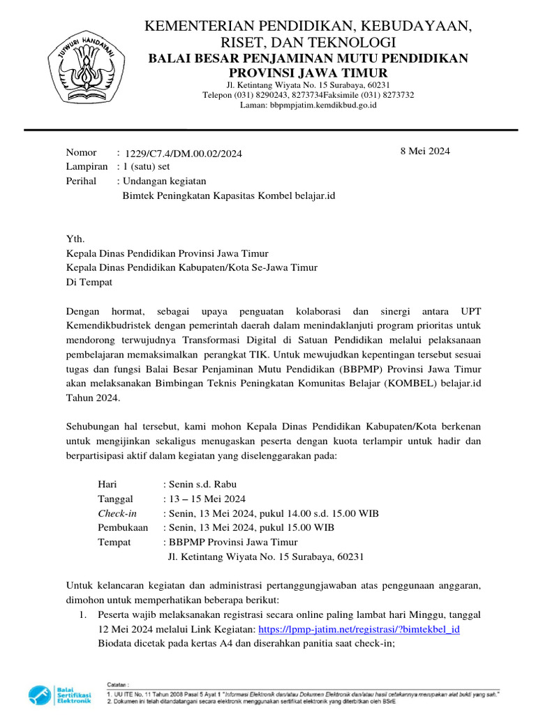 Surat Undangan Peserta Bimtek | PDF