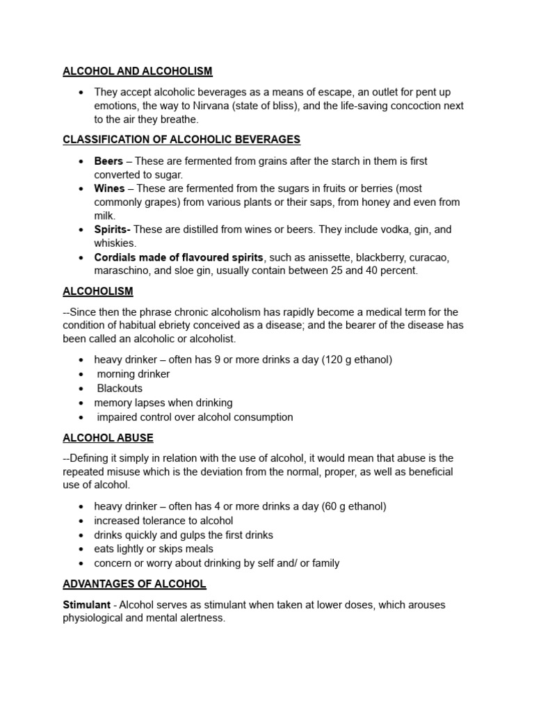 ALCOHOL AND ALCOHOLISM Review List | PDF | Alcoholic Beverages | Alcoholism
