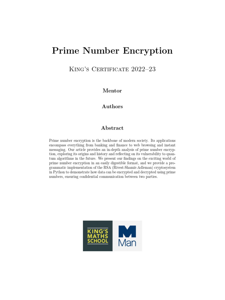 Prime Number Encryption Copy | PDF | Public Key Cryptography | Cryptography