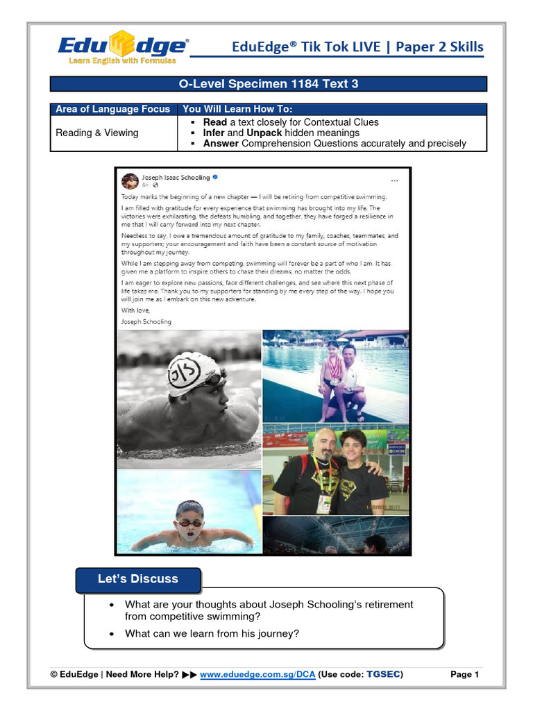 Tik Tok LIVE Specimen 1184 Paper 2 Text 3 Q8 To Q13 For TG | PDF