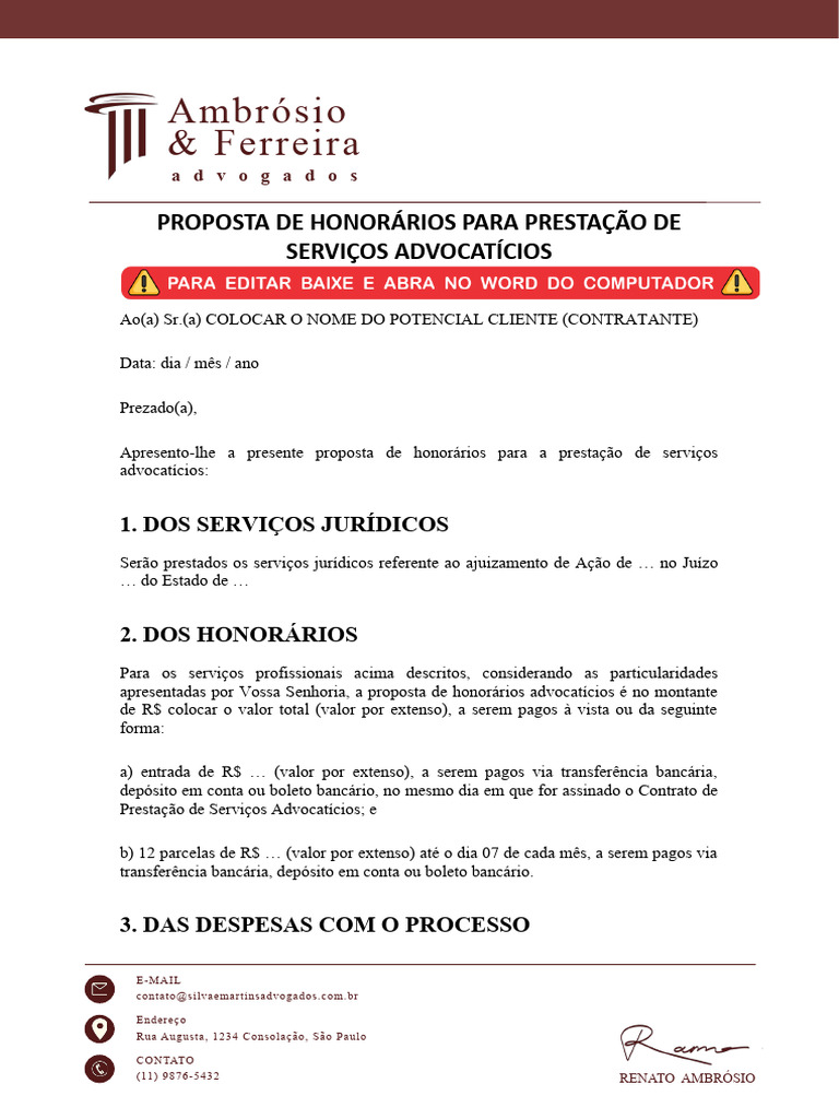 Proposta de Honorários Advocatícios | PDF