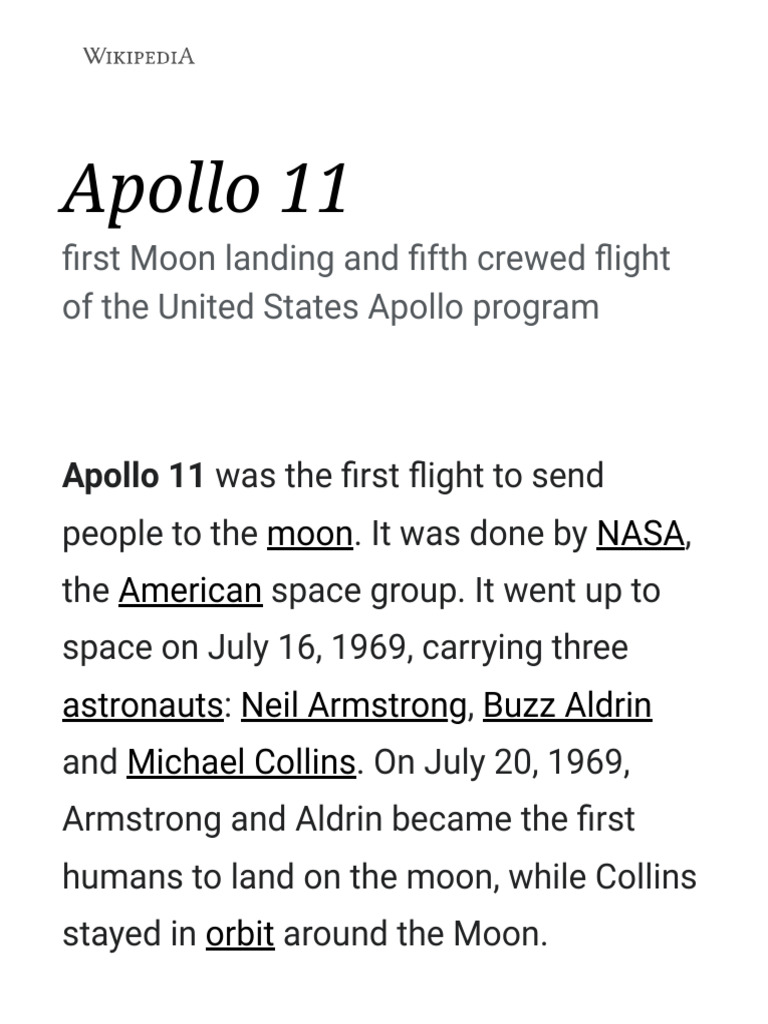 Apollo 11 - Simple English Wikipedia, The Free Encyclopedia | PDF ...