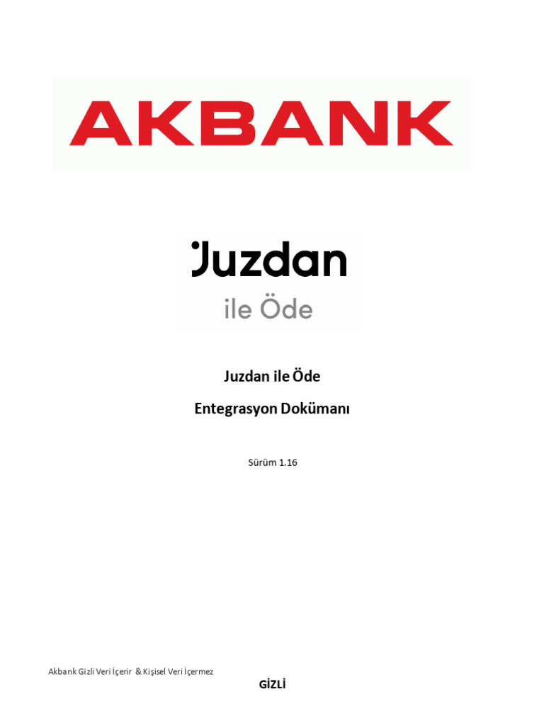 Juzdan Ile Öde Entegrasyon Dokümanı - 1.16 | PDF