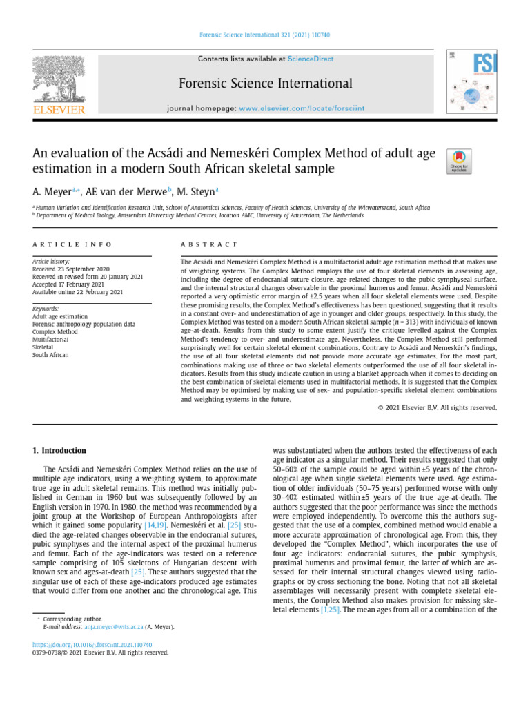 An evaluation of the Acsádi and Nemeskéri Complex Method of adult age ... An evaluation of the Acsádi and Nemeskéri Complex Method of adult age ...