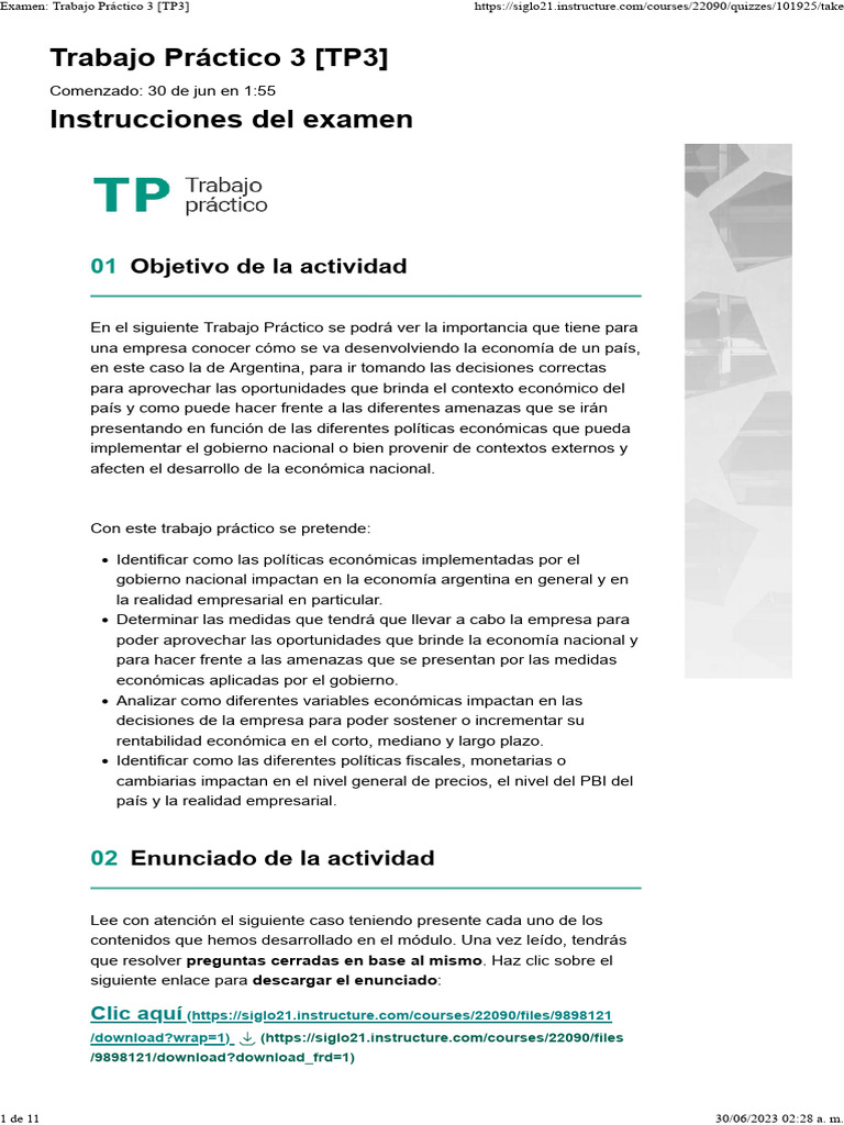 Examen Trabajo Practico 3 TP3 Economia | PDF | Costo de la vida | Producto Interno Bruto