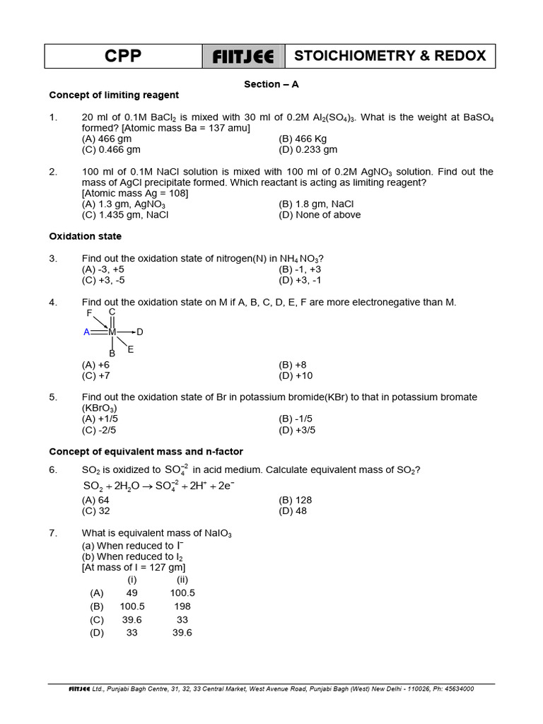 STOICHIOMETRY & REDOX | PDF | Redox | Acid
