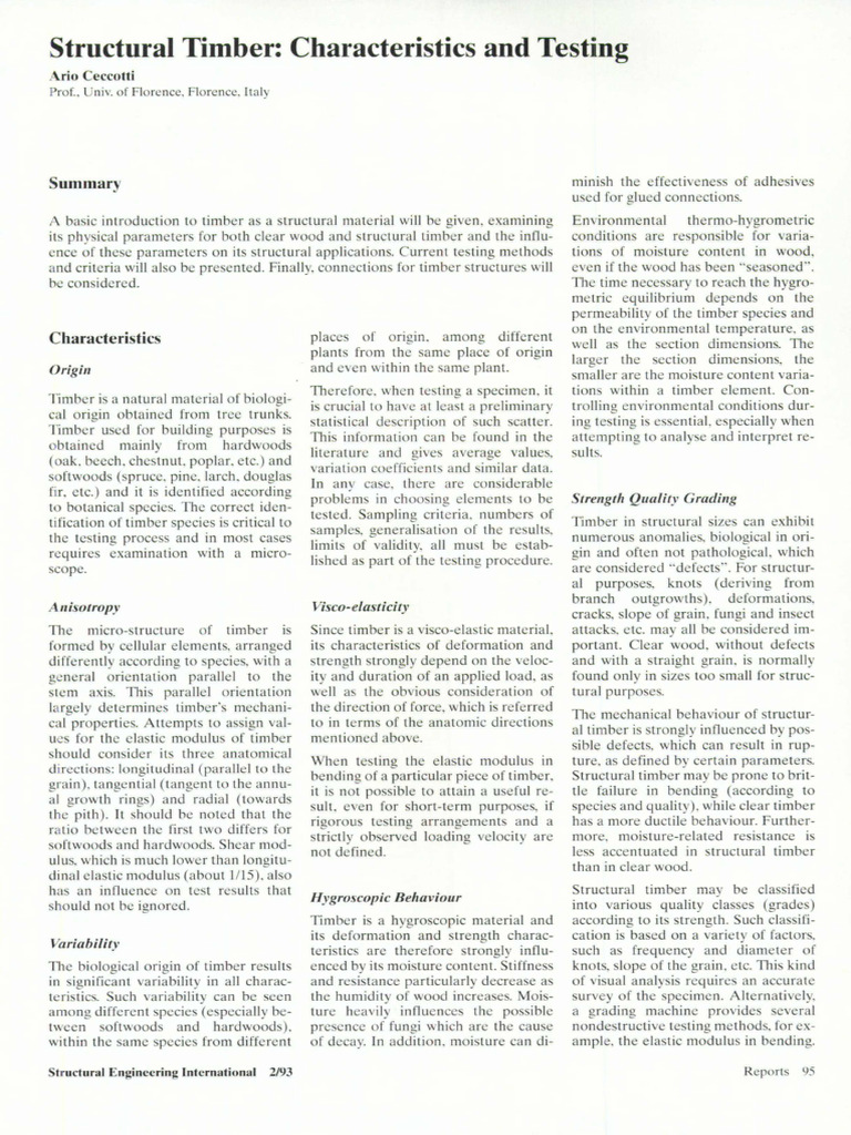 Structural Timber Characteristics and Te | PDF | Strength Of Materials ...