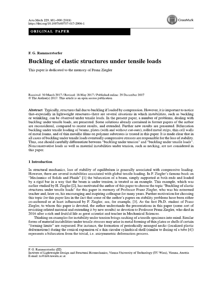 Buckling of Elastic Structures Under Tensile Loads | PDF