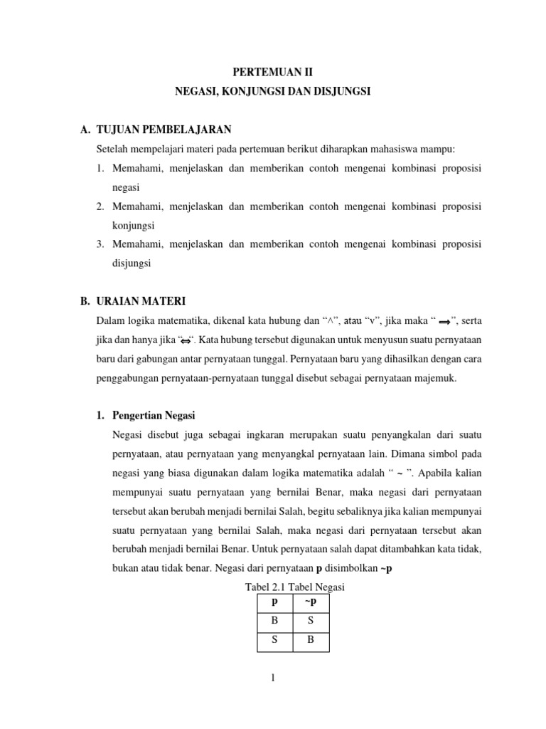 Negasi, Konjungsi, dan Disjungsi Logika | PDF