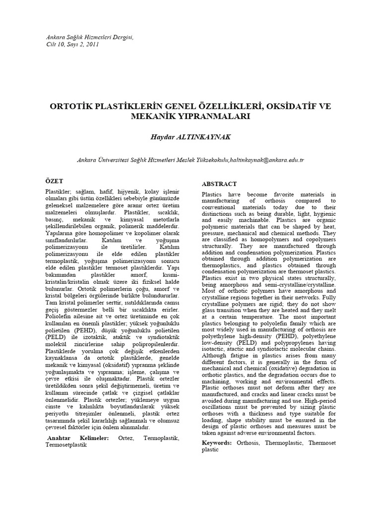 Ortot - K Plast - Kler - N Genel - Zell - Kler - , Oks - Dat - F Ve Mekan - K Yipranmalari ...