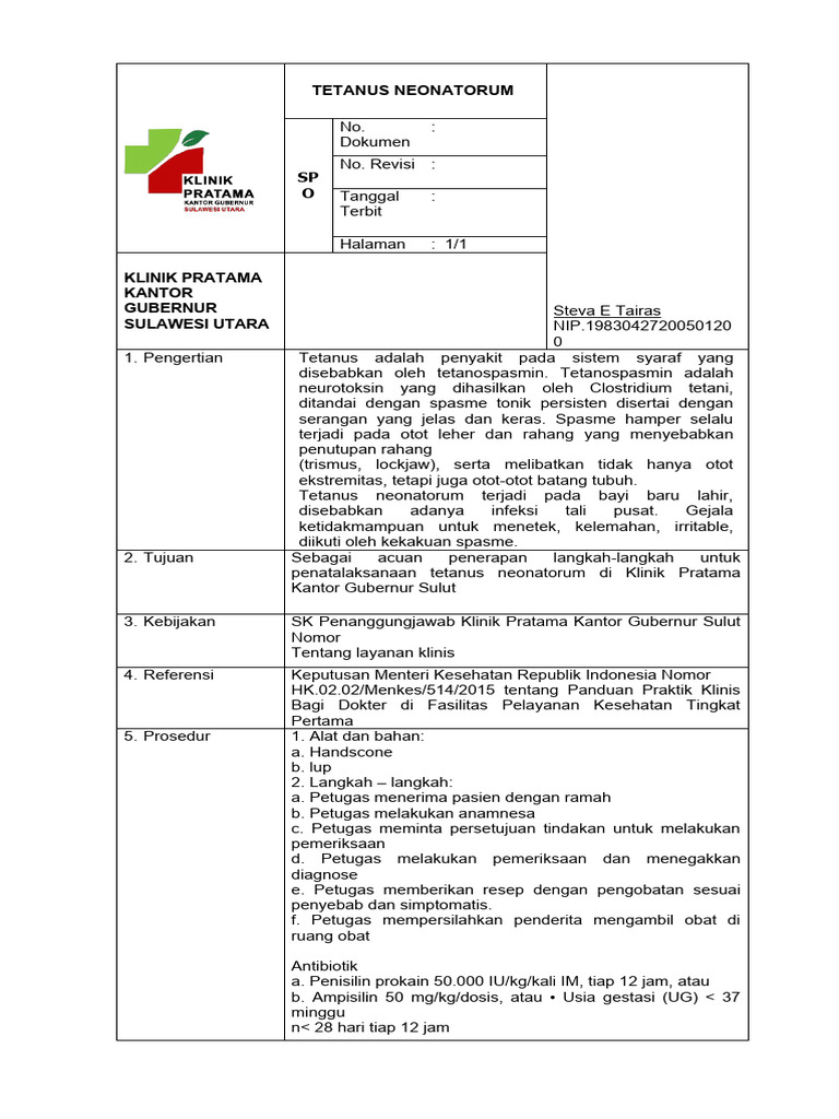 Penatalaksanaan Tetanus Neonatorum | PDF