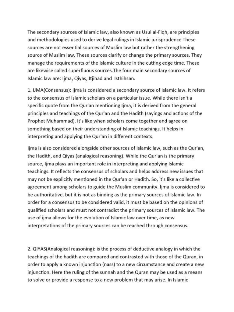 Secondary Sources of Islamic Law Explained | PDF | Sharia | Hadith