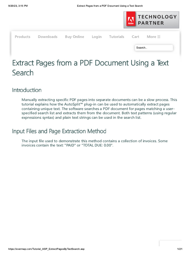 Extract Pages From A PDF Document Using A Text Search | PDF