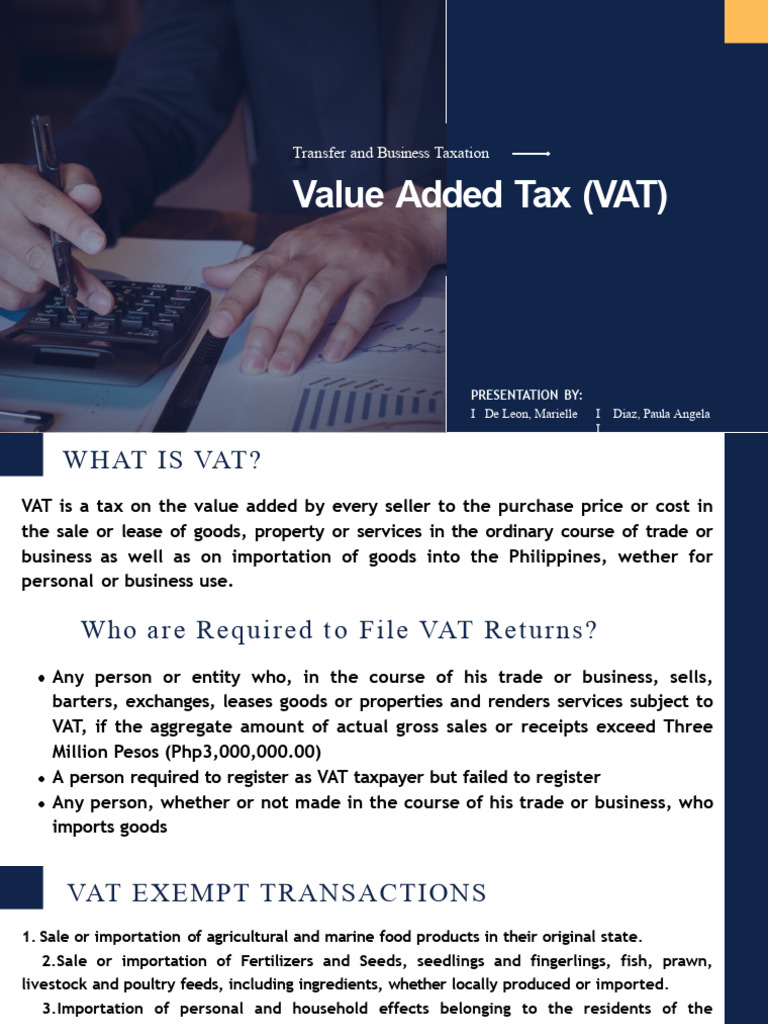 Vat - Ransfer & Business Taxation Enrico D. Tabag | PDF | Value Added Tax | Taxes