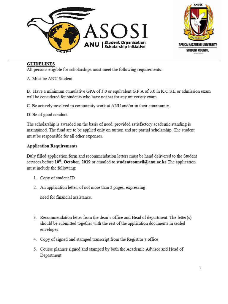 Asosi Application Forms 2019 | PDF