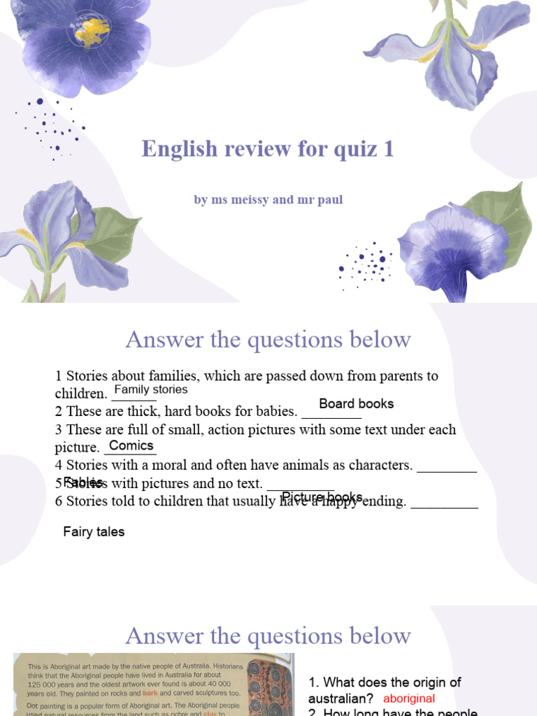 English p5 Quiz 1 Preparation | PDF
