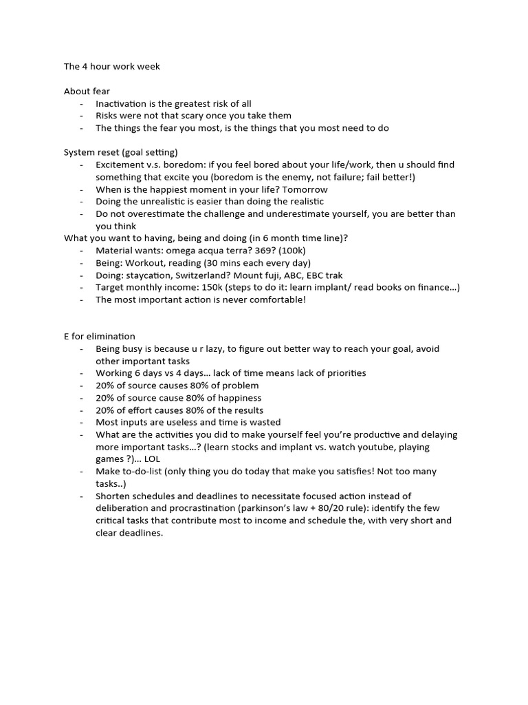 The 4 Hour Work Week | PDF