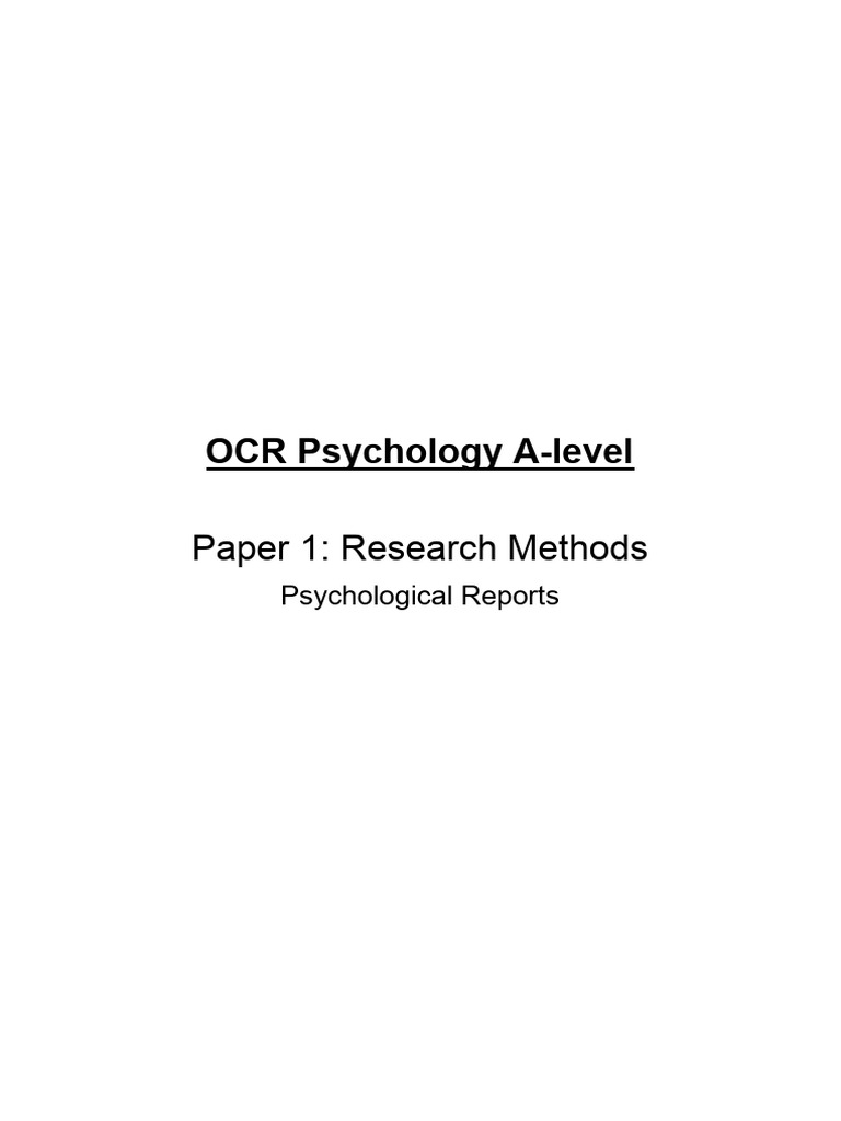 Paper 1 - Research Methods - Psychological Reports | PDF | Experiment ...