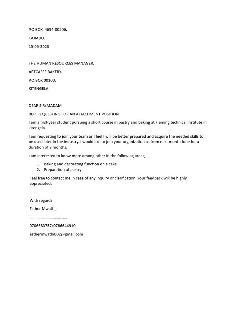 Request for Baking Internship Position | PDF | Career & Growth