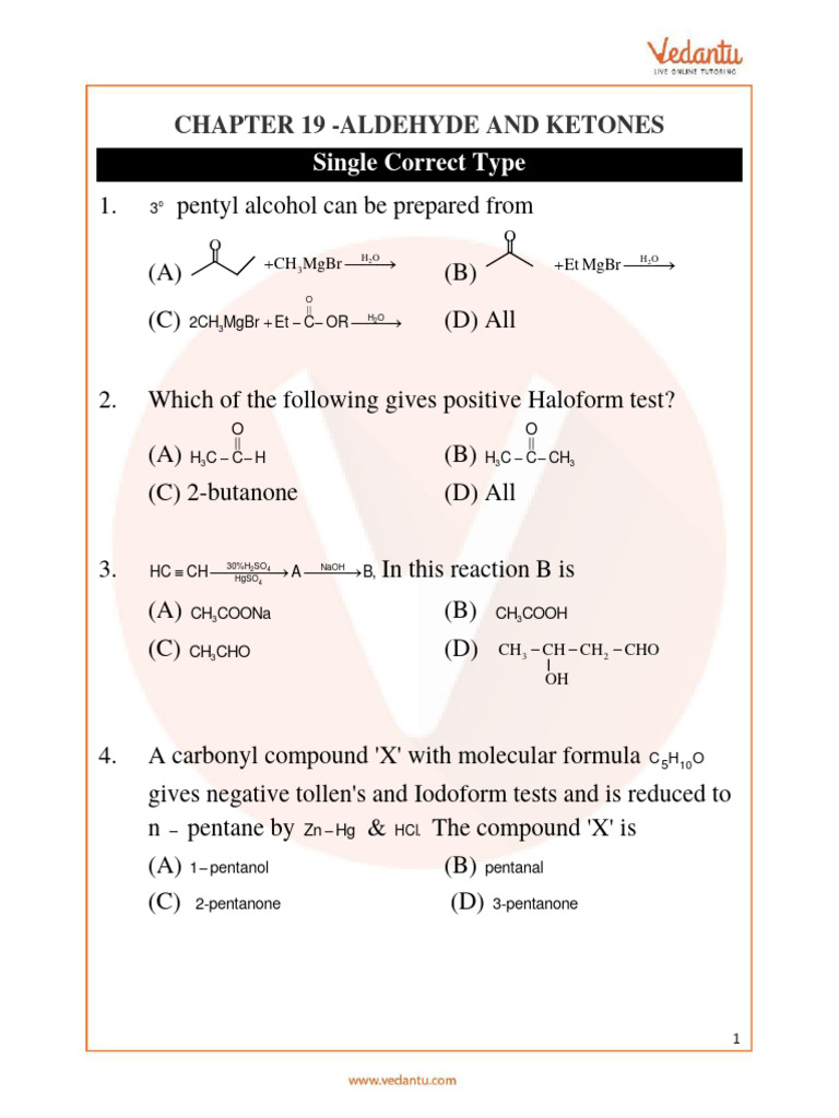 Aldehydes and Ketones: JEE Practice Questions | PDF | Aldehyde | Ketone