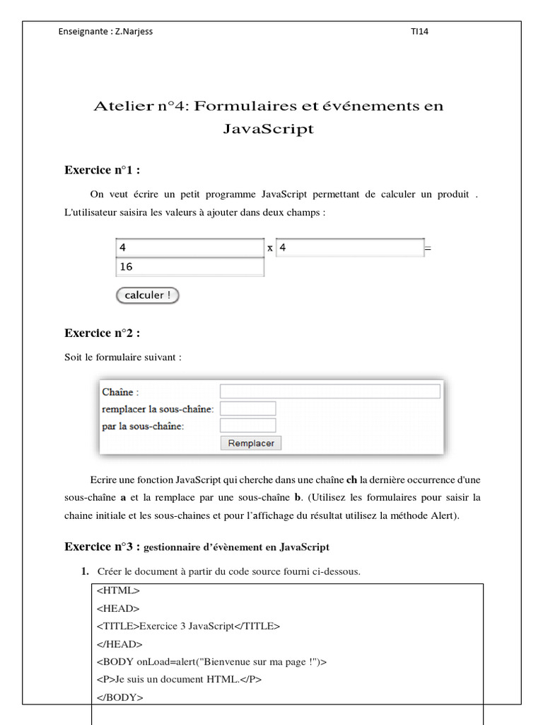 Atelier n°4 : Formulaires en JavaScript | PDF | JavaScript | Informatique
