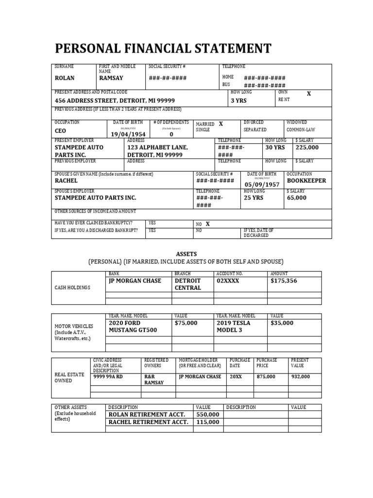 08 Rolan Ramsay Personal Financial Statement | PDF | Mortgages | Investing