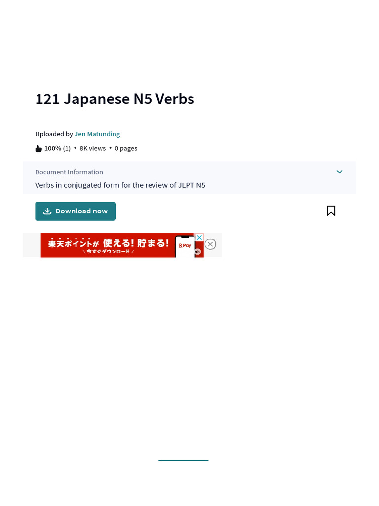 121 Japanese N5 Verbs - PDF | PDF | Scribd | Japanese Language