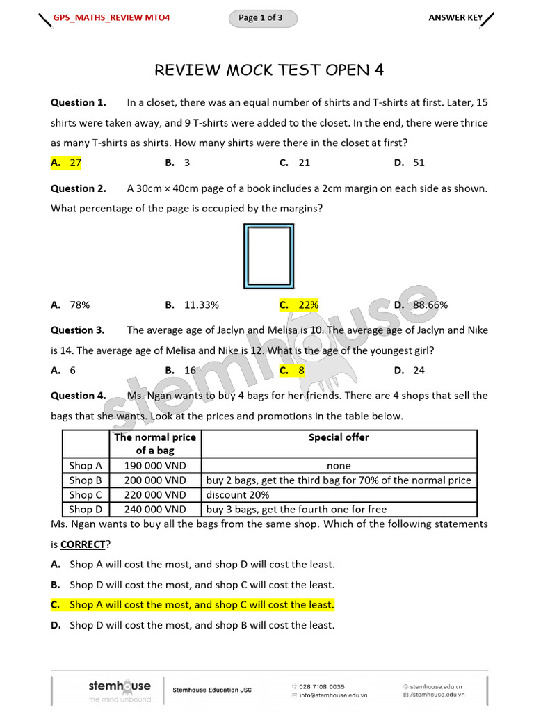 2223 - GP5 - Maths - Review Mto4 - Homework - Key - Done | PDF