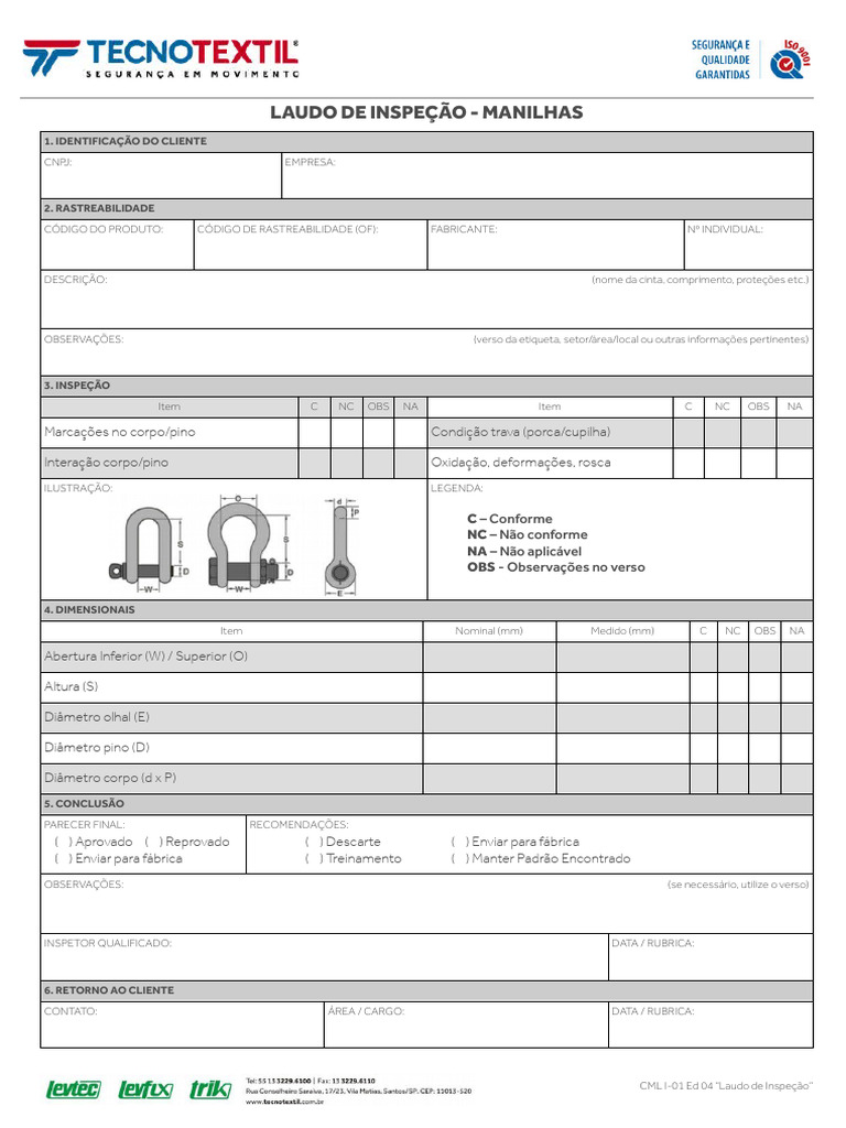 CML I-01 Ed 04 Laudo de Inspecao - Manilha | PDF
