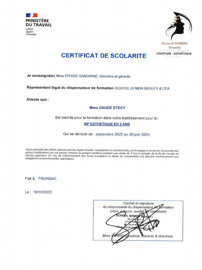 Certificat Daude Stecy | PDF