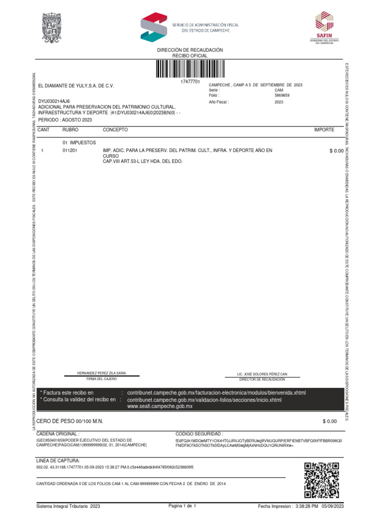 Recibo Oficial de Recaudación 2023 | PDF