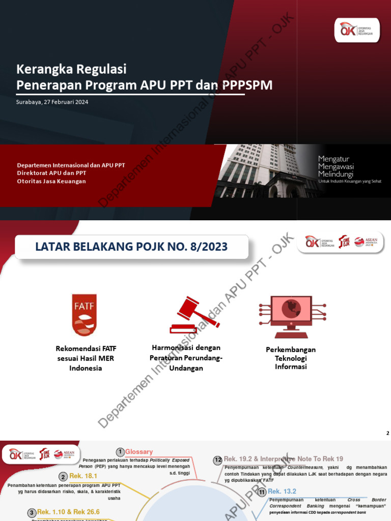 Topik 2 IHT Surabaya - Kerangka Regulasi Penerapan Program APU PPT Dan PPPSPM - Utk LMS | PDF